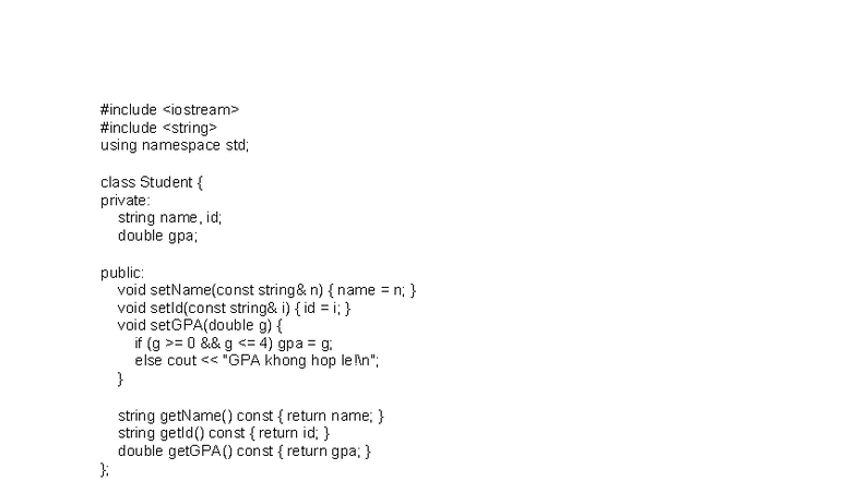 đóng gói - code - #include #include using namespace std; class - Studocu
