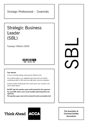 SBL Past Exam Paper 2019 - Answers Strategic Professional – Essentials ...
