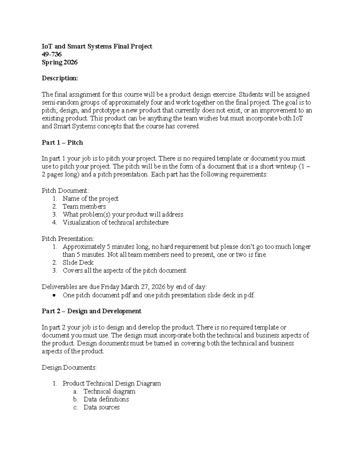 IoT & Smart Systems Final Project Guidelines - Spring 2026 - Studocu