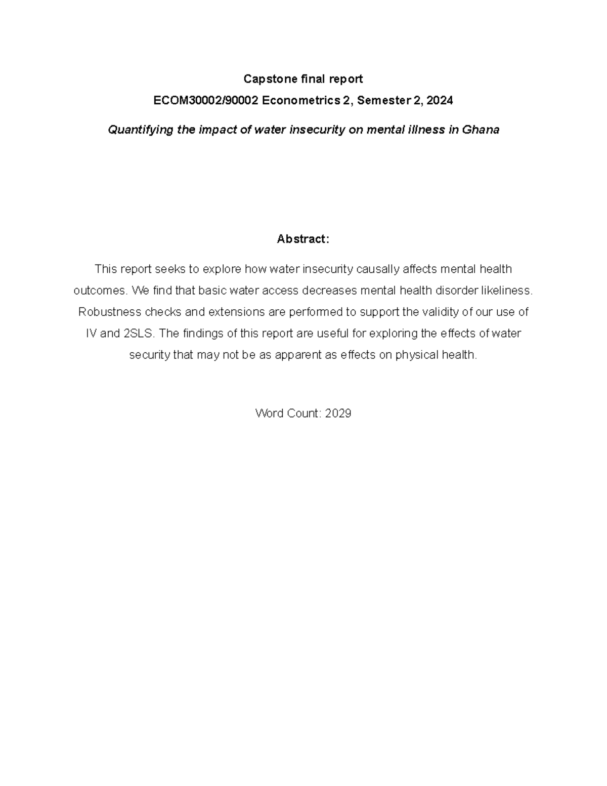 Capstone Final Report: Impact of Water Insecurity on Mental Health (ECO ...