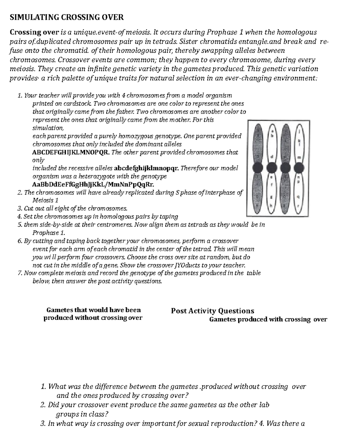 Simulating Crossing Over in Meiosis: A Practical Activity - Studocu