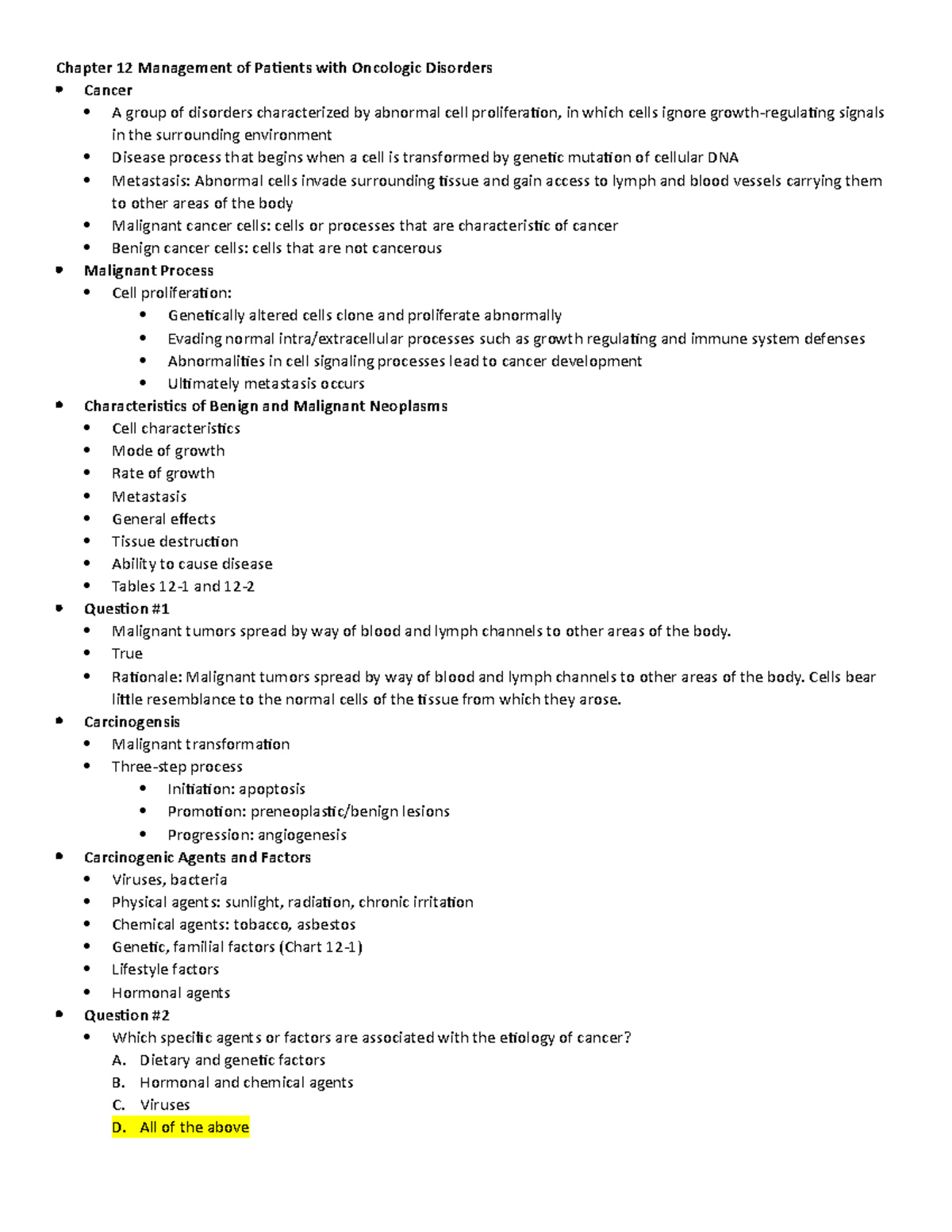 MS Ch 12 Management of Oncologic Disorders: Key Concepts and Care ...