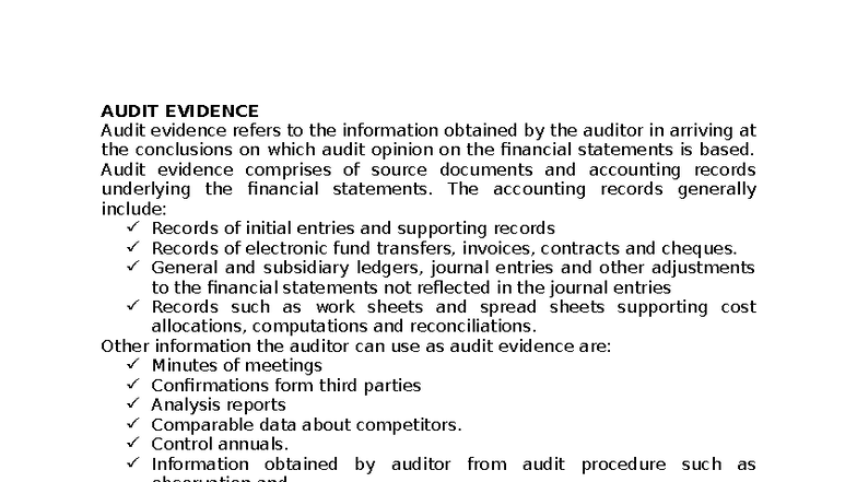 Audit Evidence ATD - Comprehensive Overview and Key Concepts - Studocu