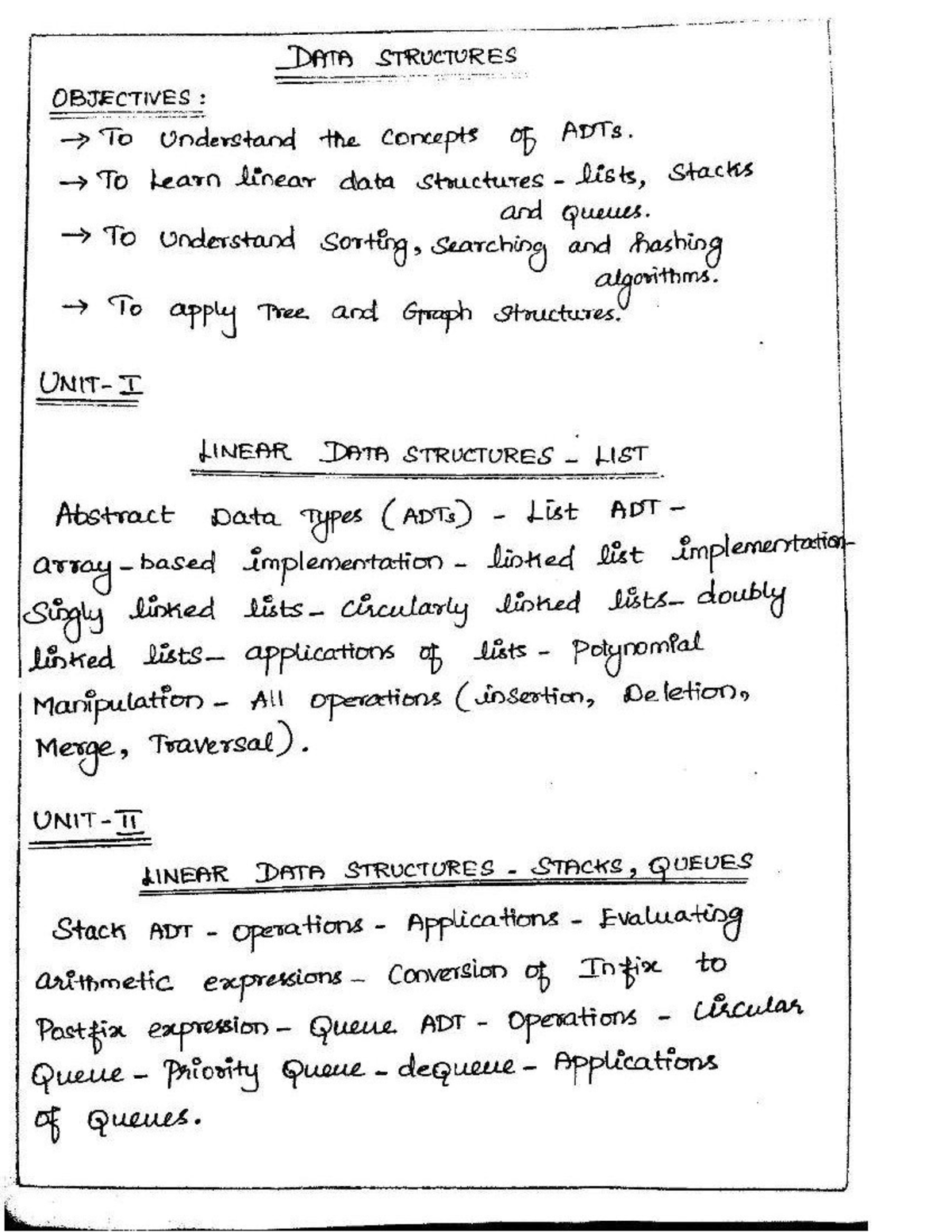 Cs3301 Data Structures Lecture Notes Adts Lists Stacks Trees And