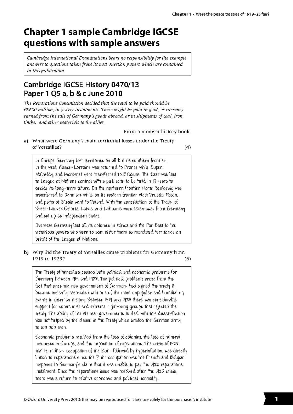 Cambridge IGCSE History Paper 1: Chapter 1 - Peace Treaties Analysis ...