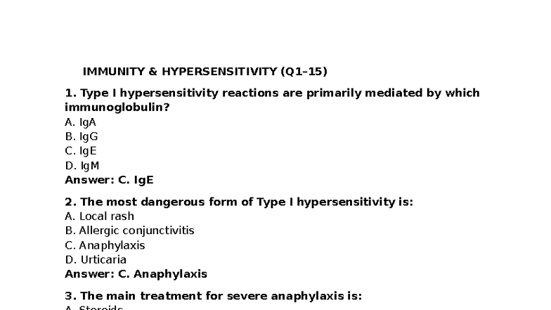 Week 4 Midterm Quiz: Immunity and Hypersensitivity Concepts - Studocu