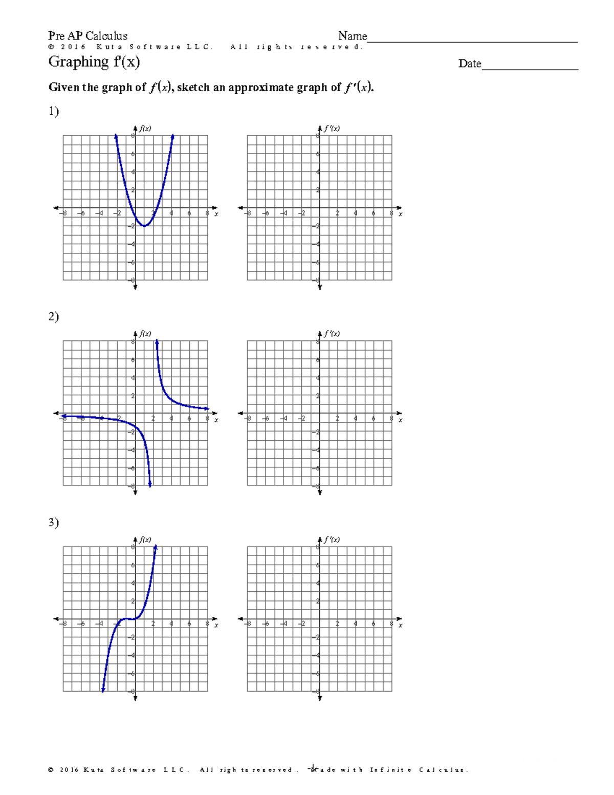 Pre AP Calculus: Graphing Derivative Functions Worksheet - Studocu