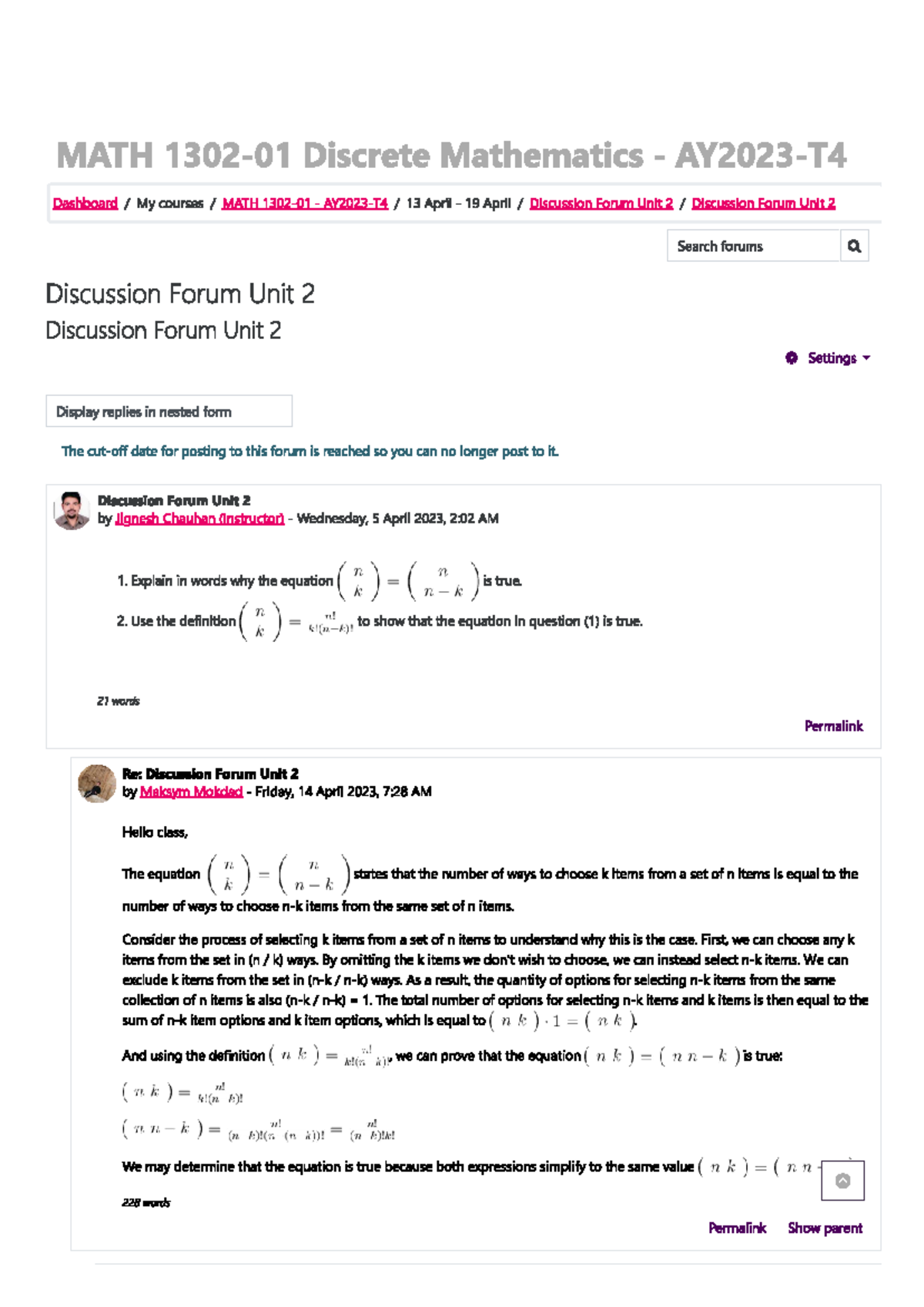MATH 1302 Discrete Mathematics Discussion Forum 2 - MATH 1302 - Studocu
