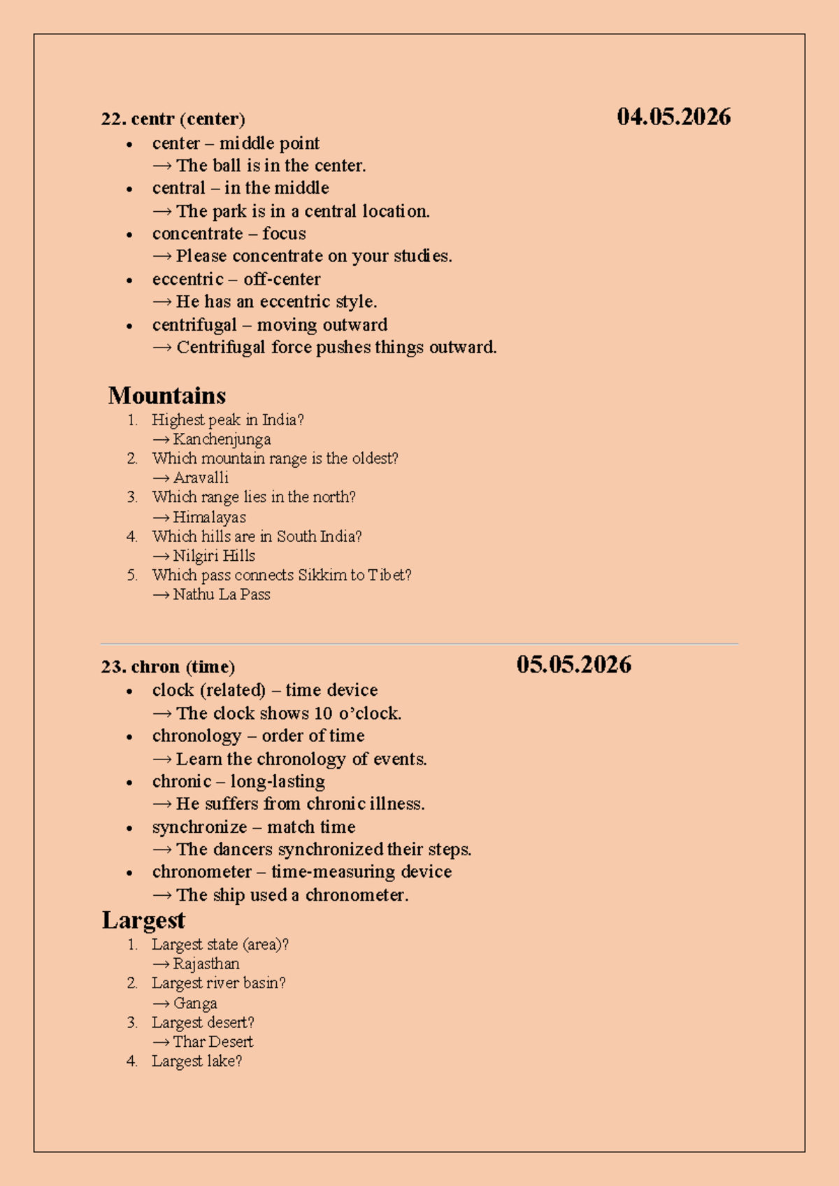 Vocabulary and Quiz Notes (04-09 May 2026) - Studocu