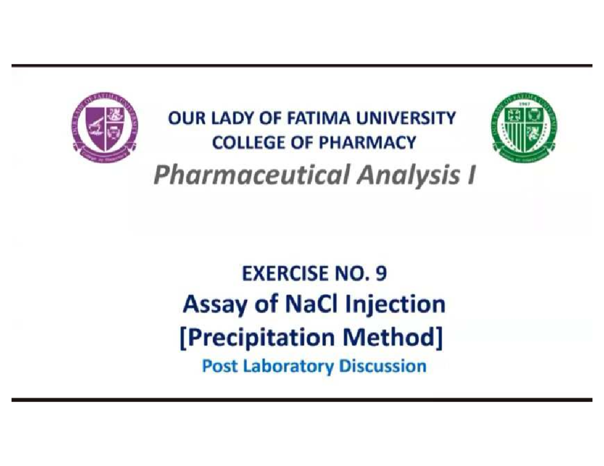 PHAN 1 LAB EX 9 - Assay of NaCl Injection Analysis - Studocu