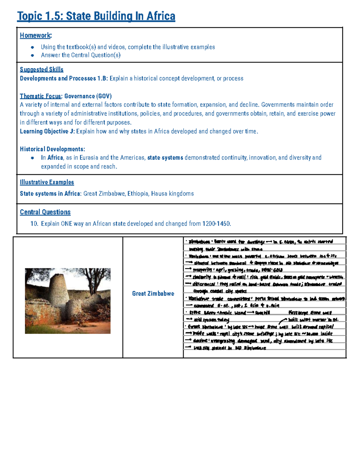 AP World: Topic 1.5 - State Building in Africa Homework Notes - Studocu