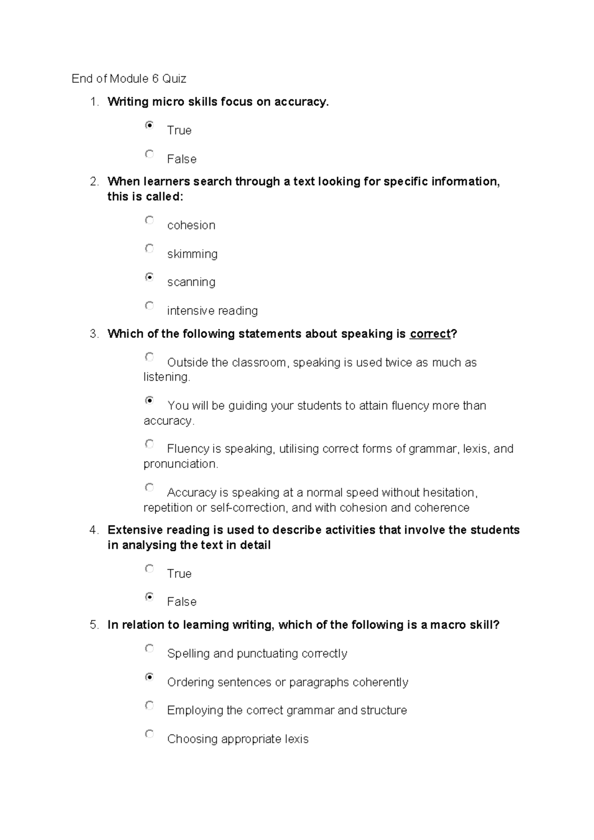 Module 6 Quiz Questions 100359: Key Skills in Language Learning - Studocu