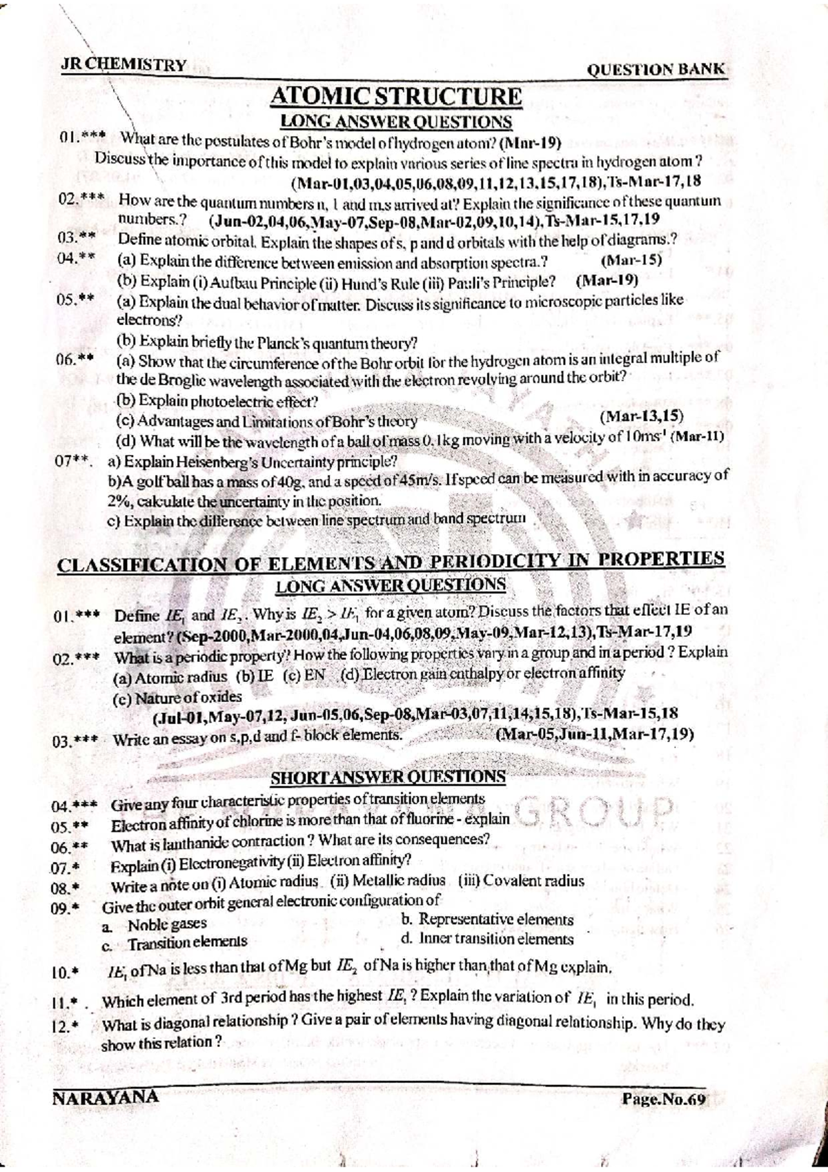 JR CHEMISTRY QUESTION BANK: LONG & SHORT ANSWER QUESTIONS ON ATOMIC ...