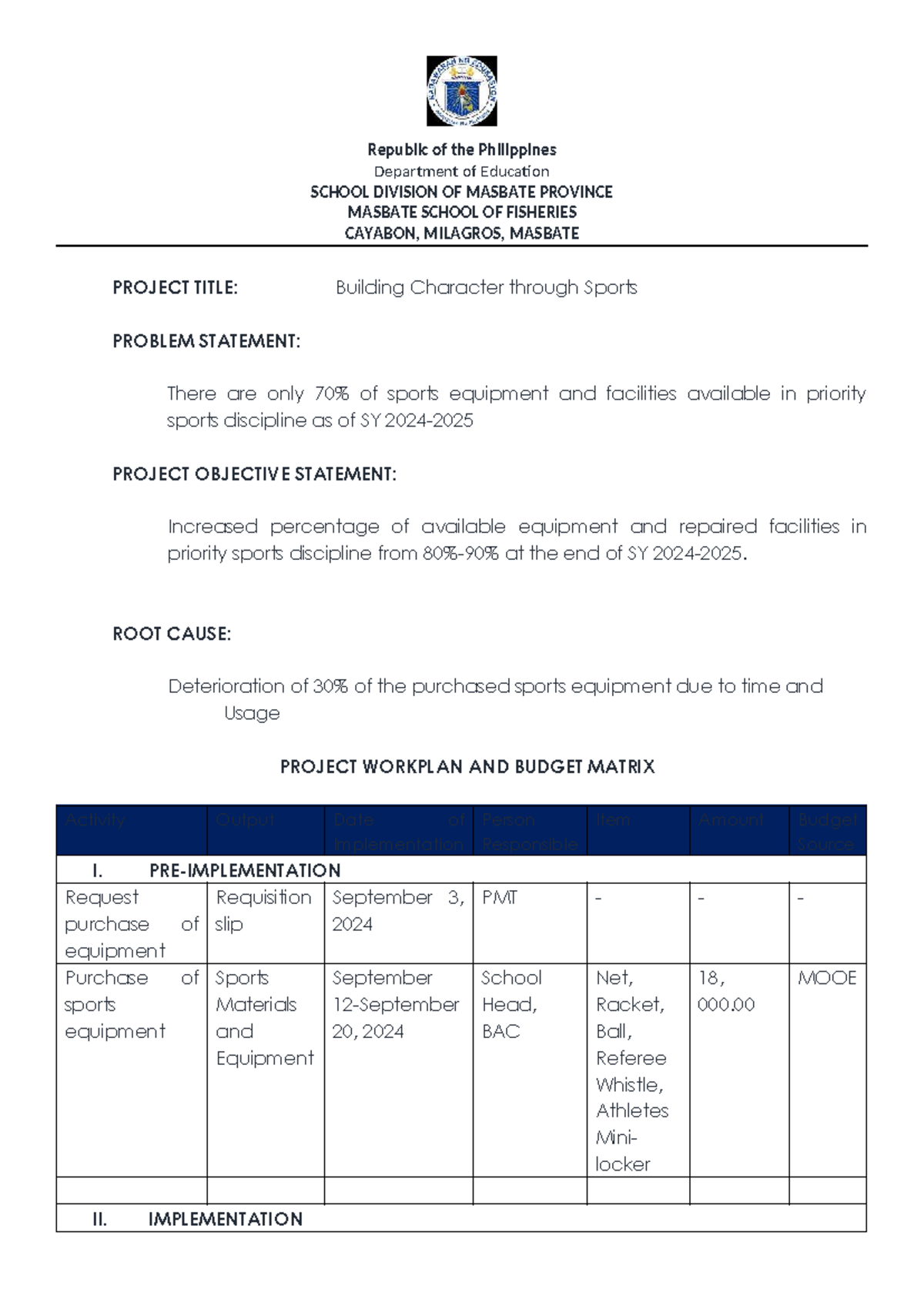 Building Character through Sports: Project Proposal for SY 2024 - Studocu