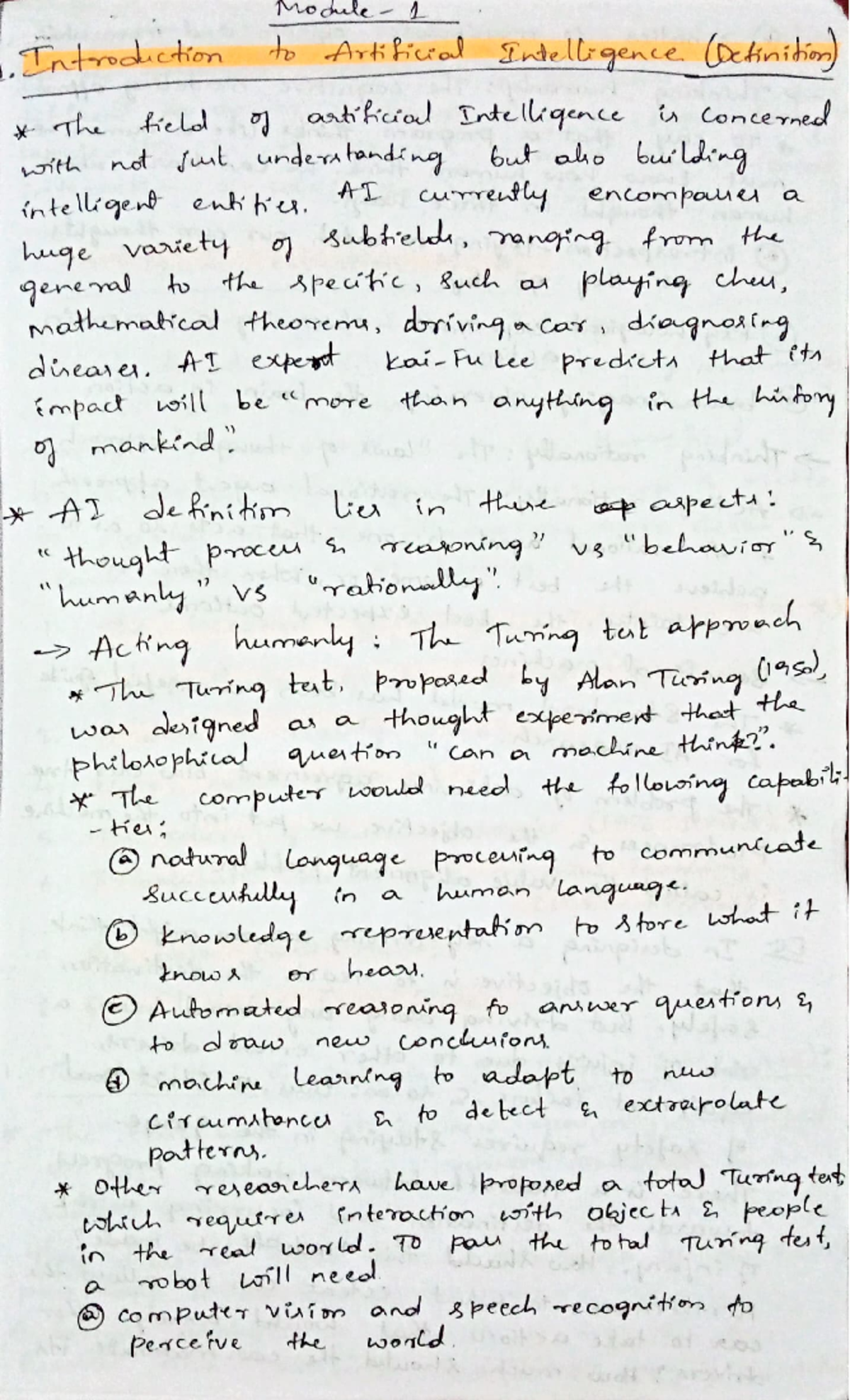 Module 1: Intro to AI Concepts and Theories - Tutorial Notes - Studocu