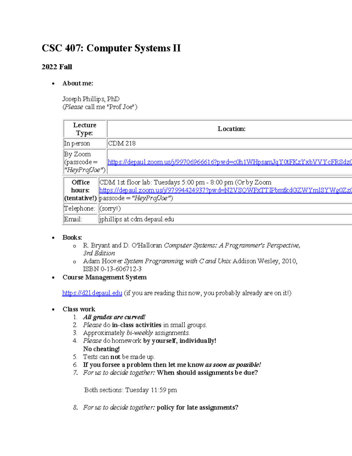 CSC 407 Syllabus: Computer Systems II - Fall 2022 Overview - Studocu