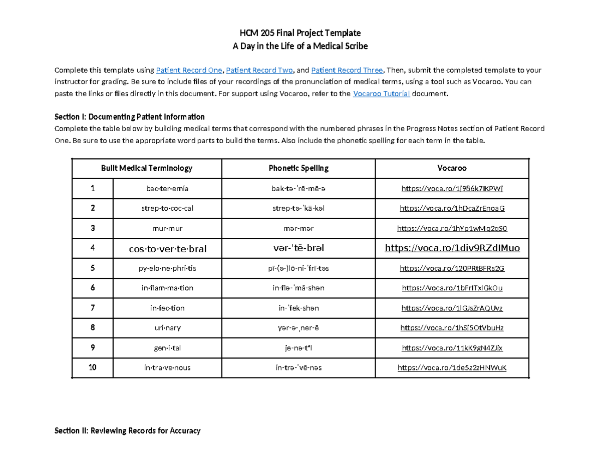 HCM 205 Final Project: A Day in the Life of a Medical Scribe - Studocu