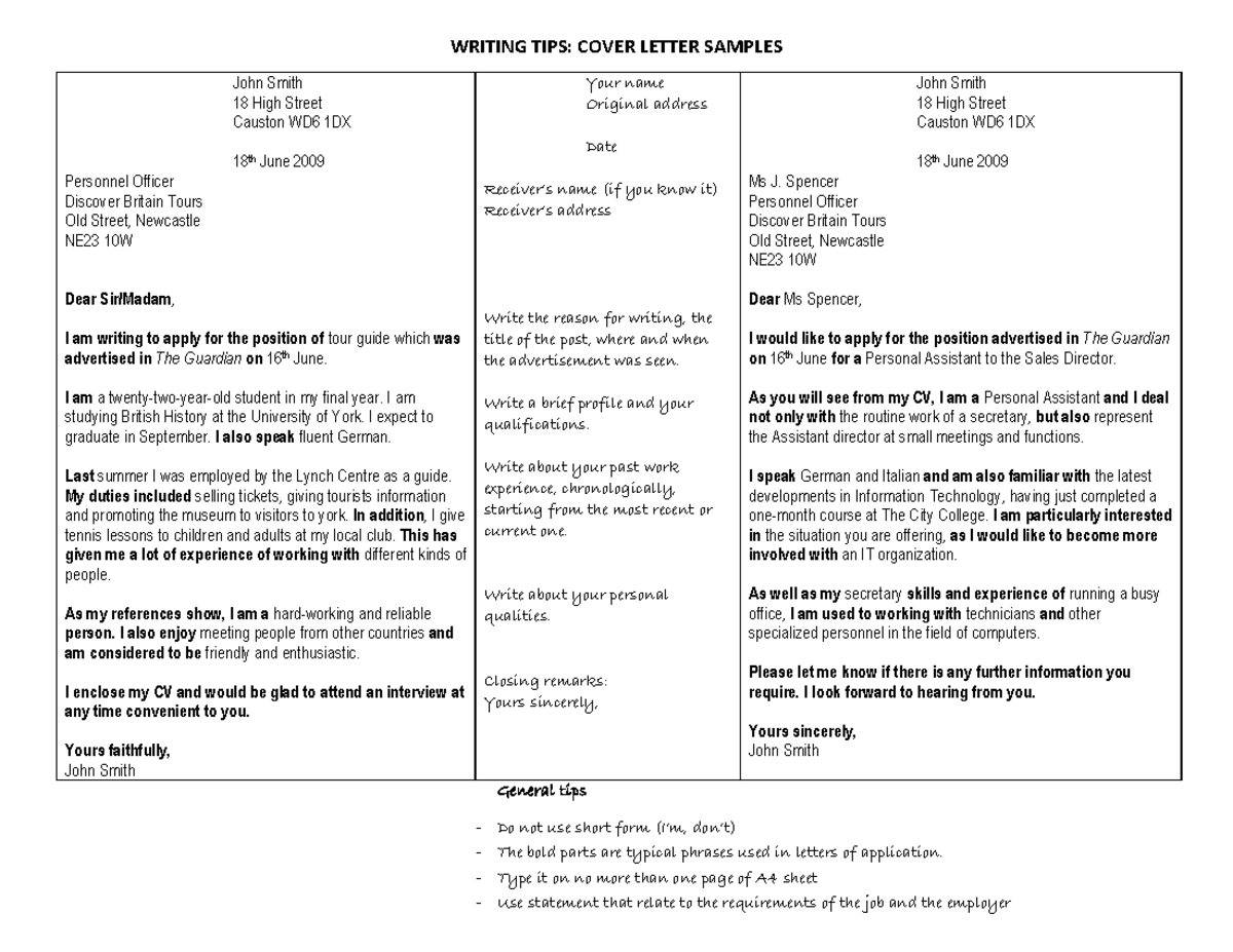 Building Effective Cover Letters: Tips & Samples - Studocu