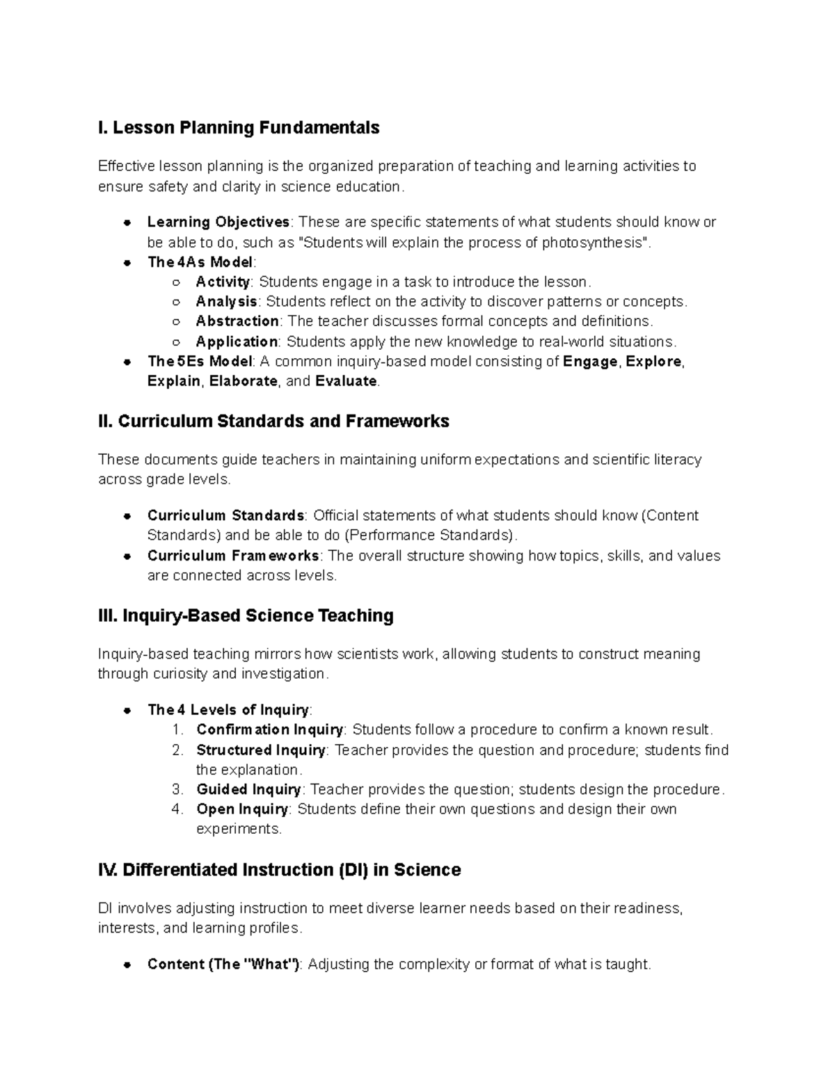 I. Science Lesson Planning Fundamentals and Pedagogy Models - Studocu