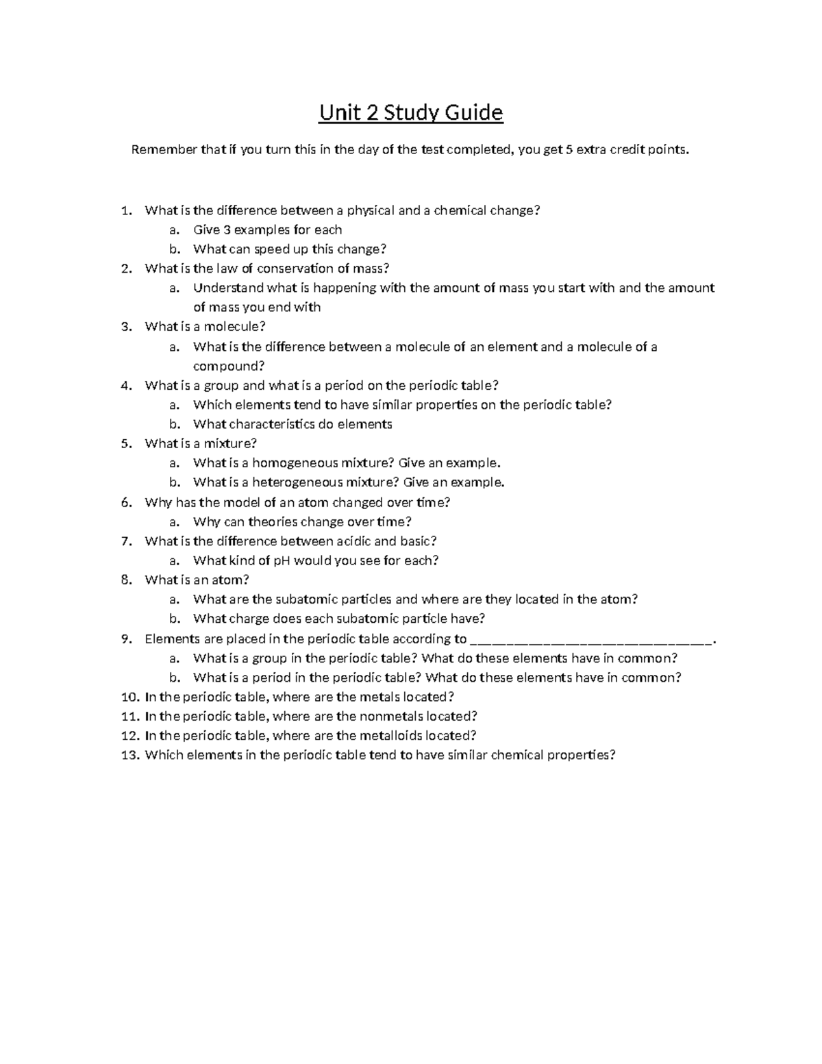 Unit 2 Study Guide for Chemistry: Key Concepts & Terms - Unit 2 Study ...