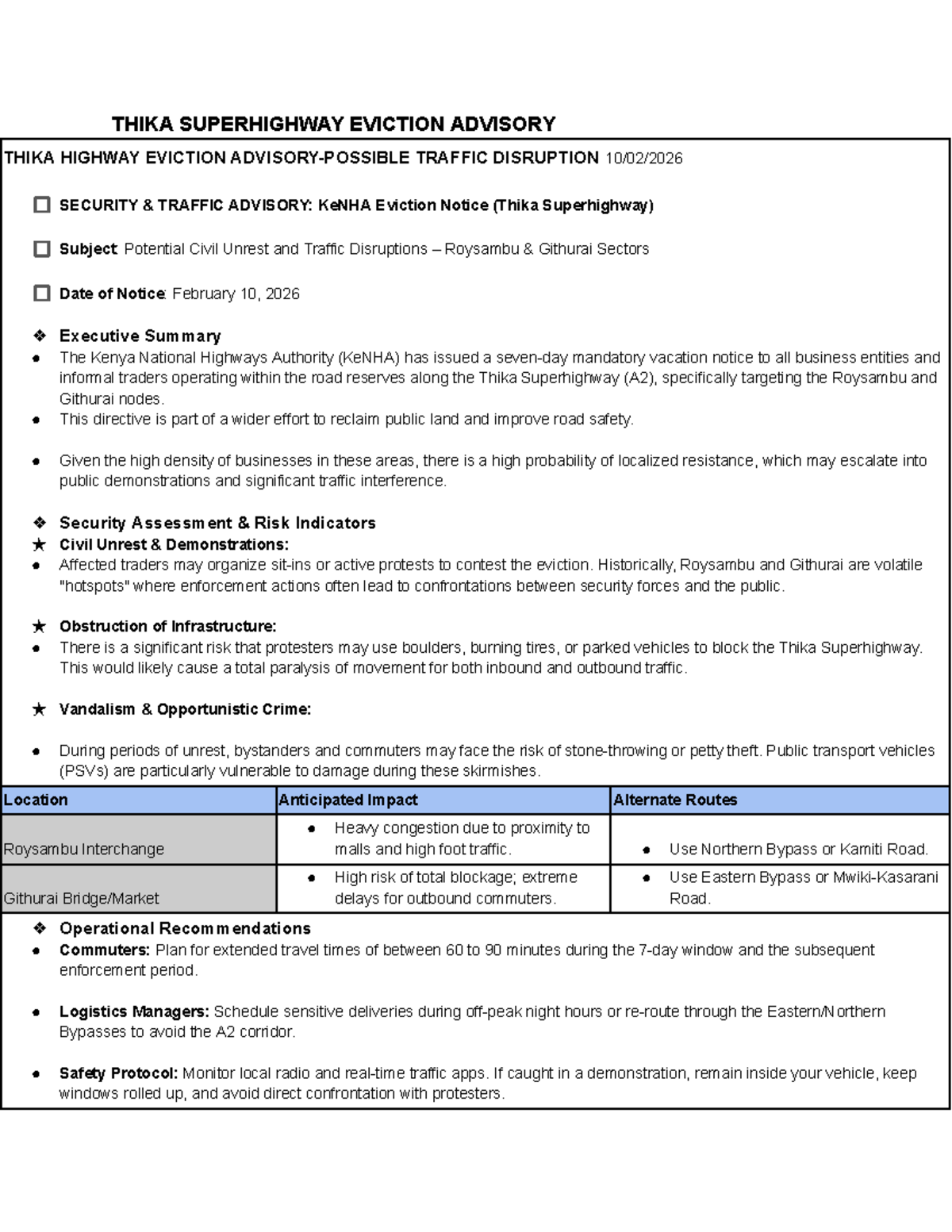 THIKA HIGHWAY EVICTION ADVISORY: TRAFFIC DISRUPTION NOTICE 10/02/2026 ...
