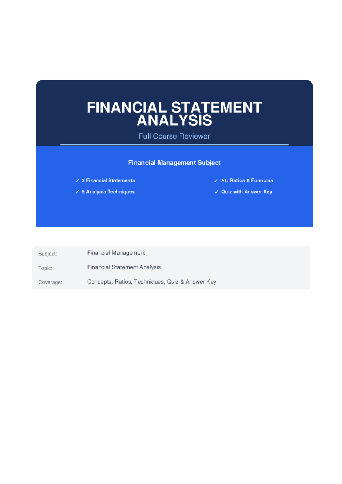 FIN 3 Financial Statement Analysis Full Course Reviewer & Quiz Guide ...
