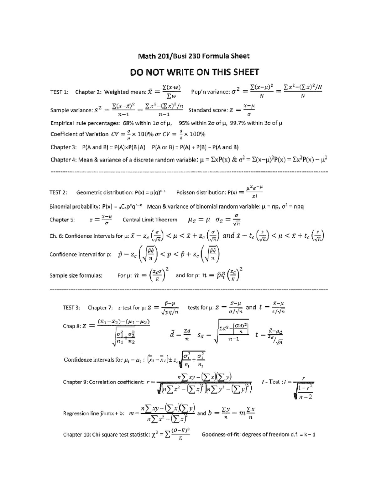 Math 230 Formula Sheet for Tests 1-3 (Revised F22) - Studocu