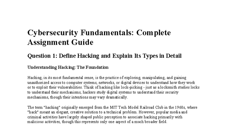 Assignment 1 - Ethical Hacking: Understanding Hacking Types and Purposes - Studocu