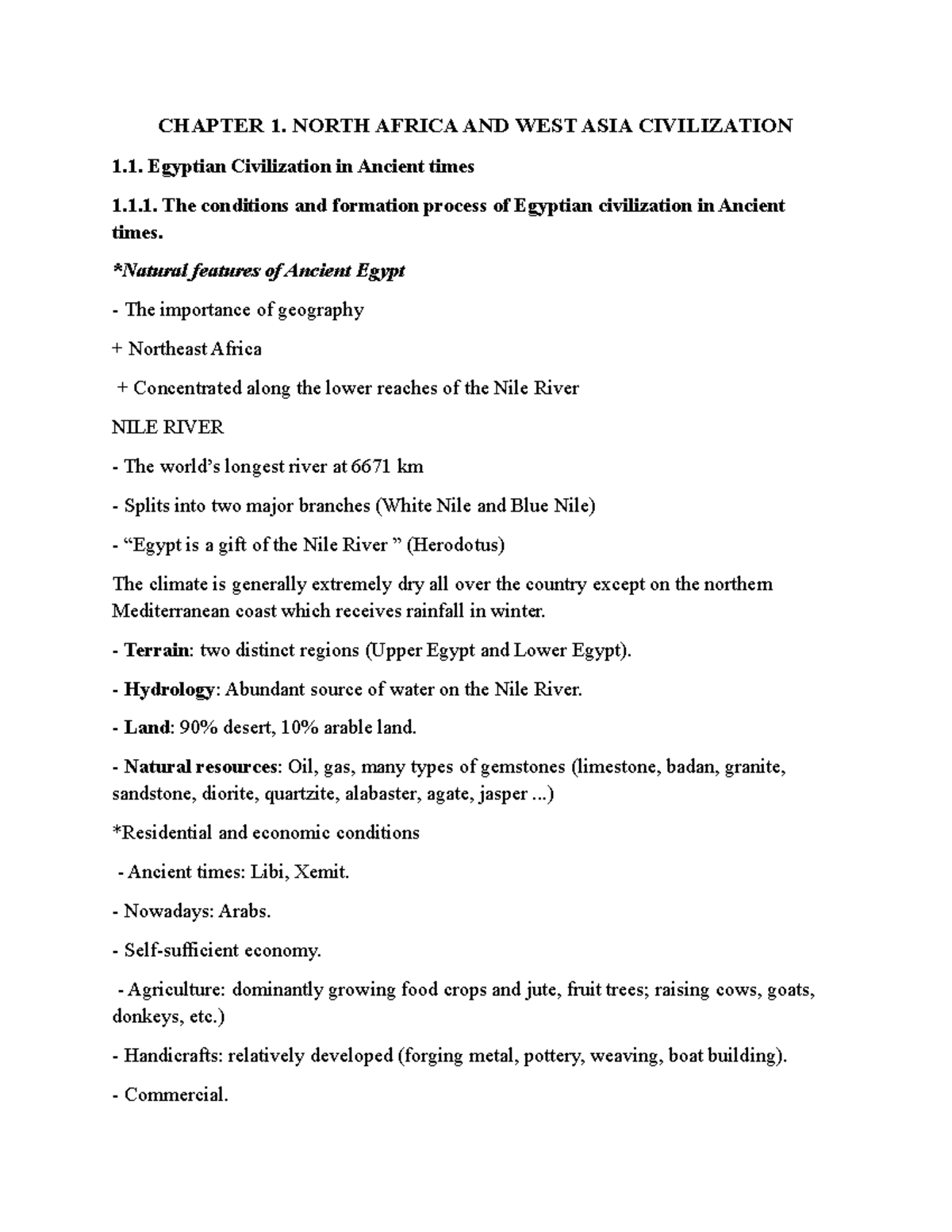 CHAPTER 1: EGYPTIAN CIVILIZATION IN ANCIENT TIMES (HIST 101) - Studocu