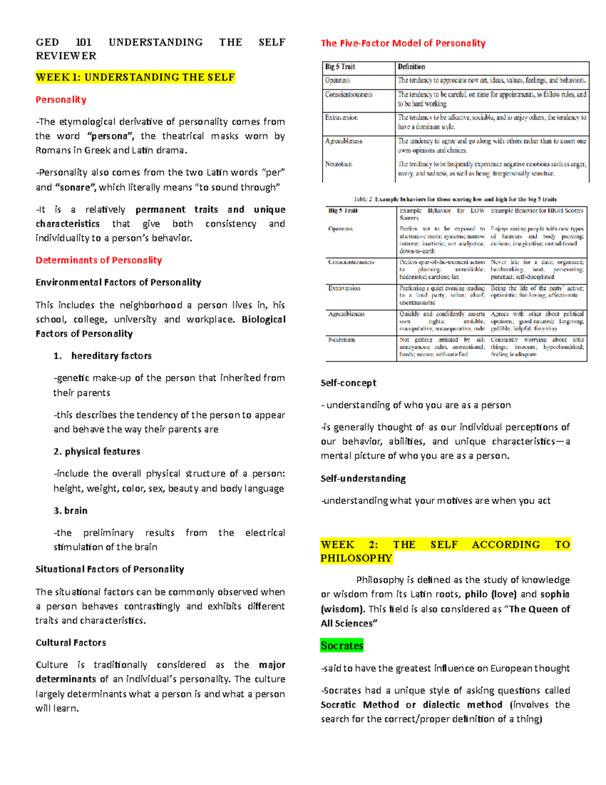 UTS-Reviewer - Understanding the Self: Lessons 1-8 Overview - Studocu