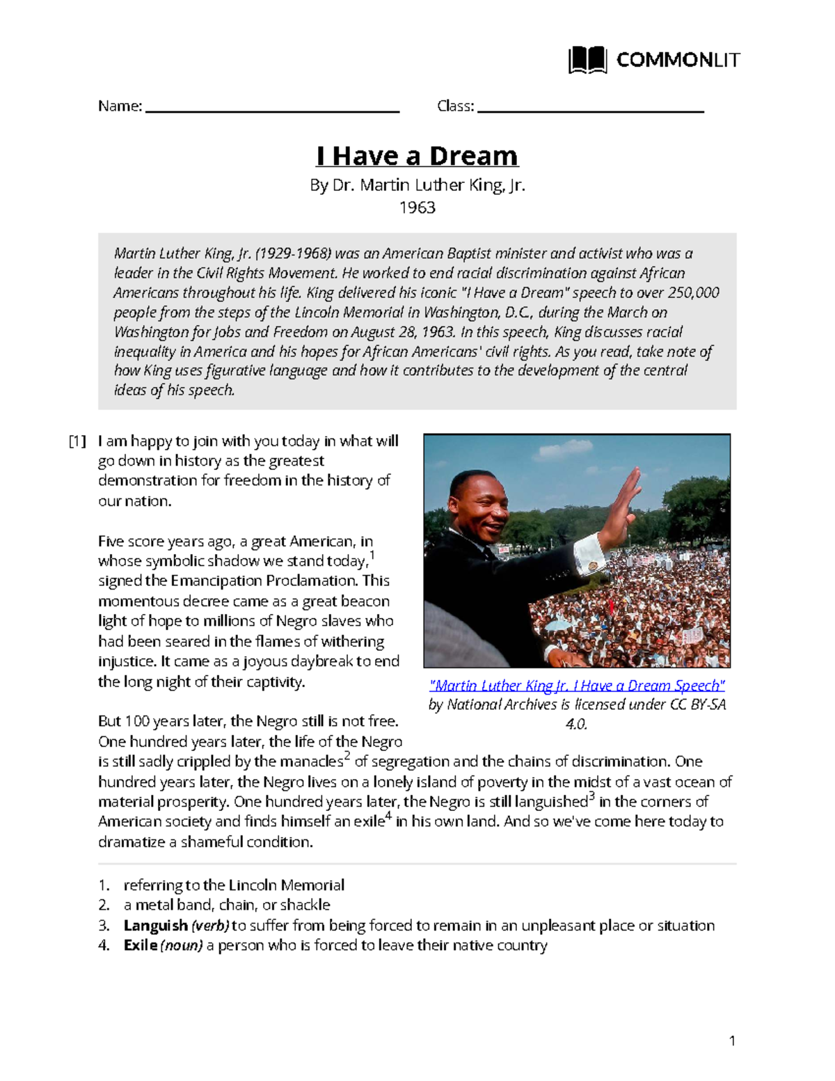 Common Lit: I have a dream speech analysis and figurative language ...