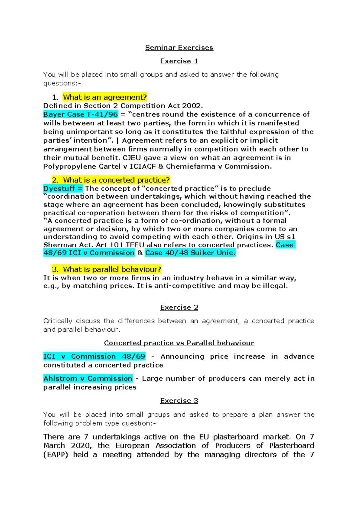 Agreements, Concerted Practices & Parallel Behaviour - S4 Seminar Notes ...