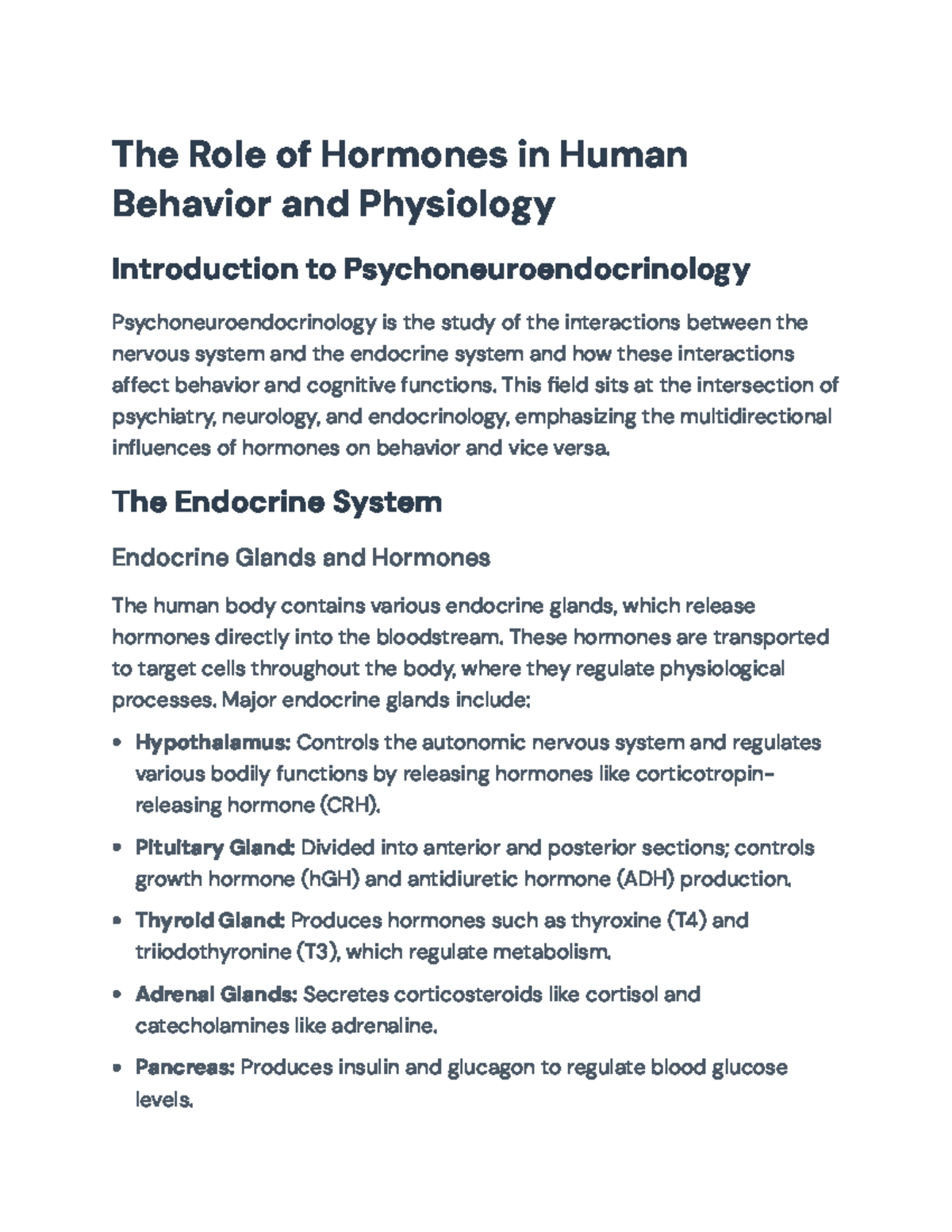 The Role of Hormones in Human Behavior and Physiology (PSY 301) - The ...