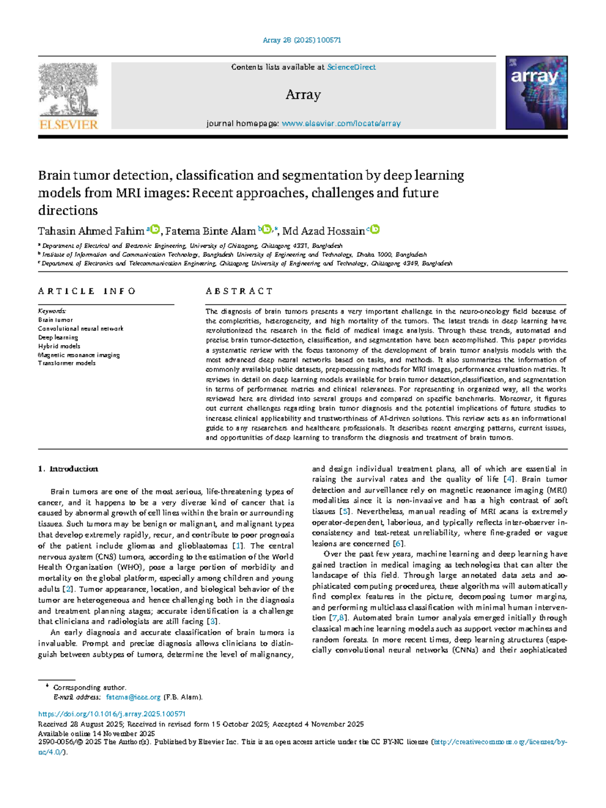 Brain Tumor Detection and Classification: Deep Learning Approaches (EE ...