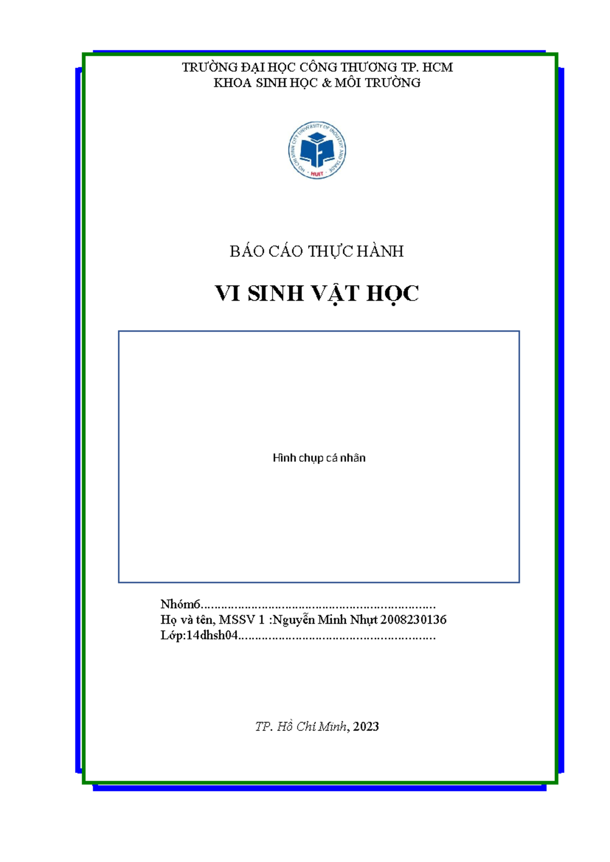 Form Bao cao TH VSV 14DHSH - TRƯỜNG ĐẠI HỌC CÔNG THƯƠNG TP. HCM KHOA ...