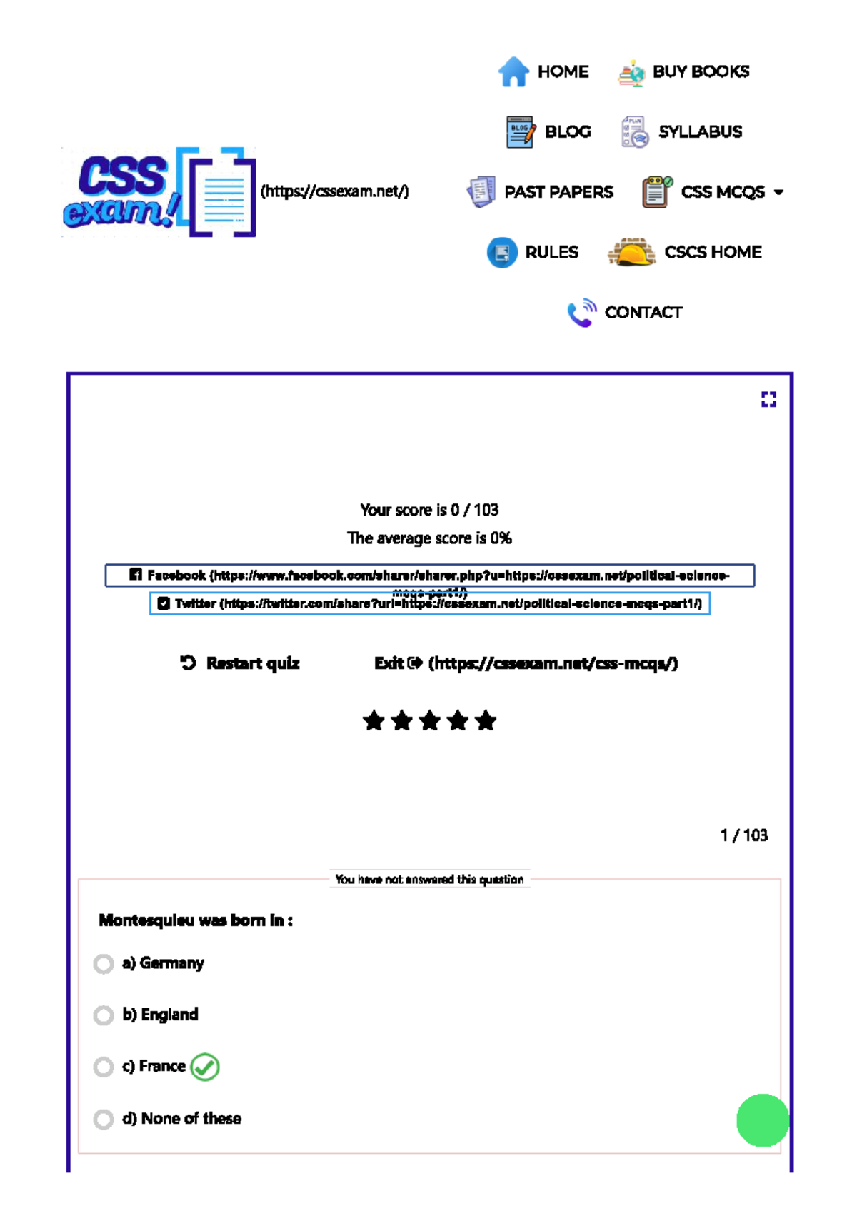 CSS Political Science Paper 1: MCQs Practice Questions - Studocu