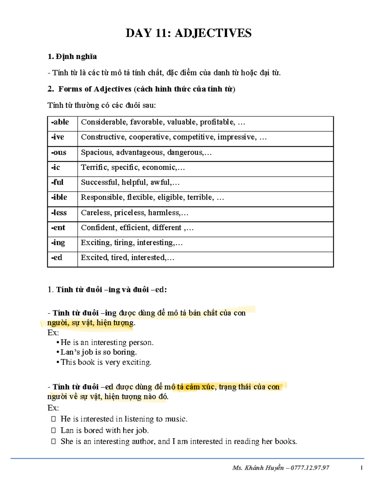 DAY 11: ADJECTIVES - Understanding and Using Descriptive Words - Studocu