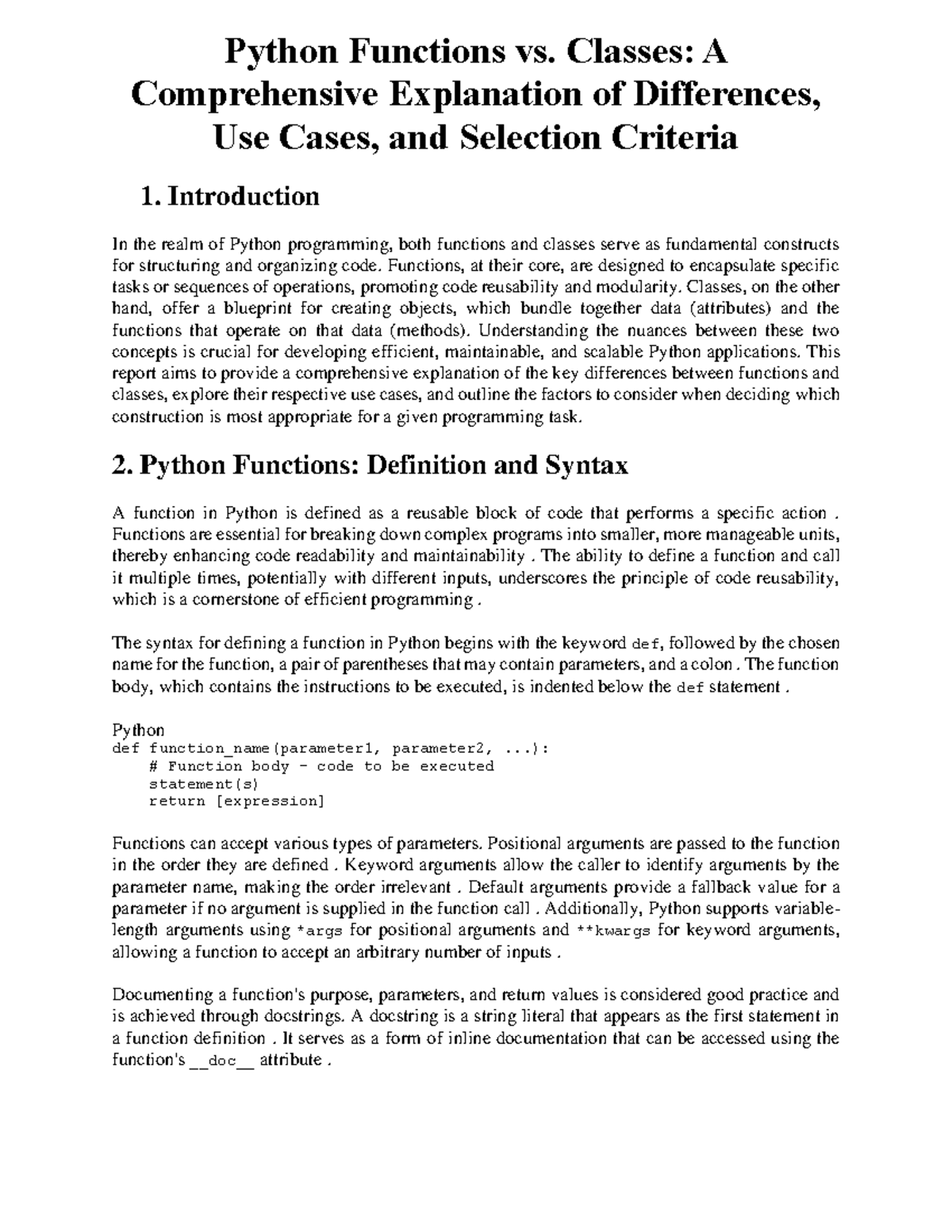 Python Functions vs Classes - Python Functions vs. Classes: A Comprehensive Explanation of - Studocu