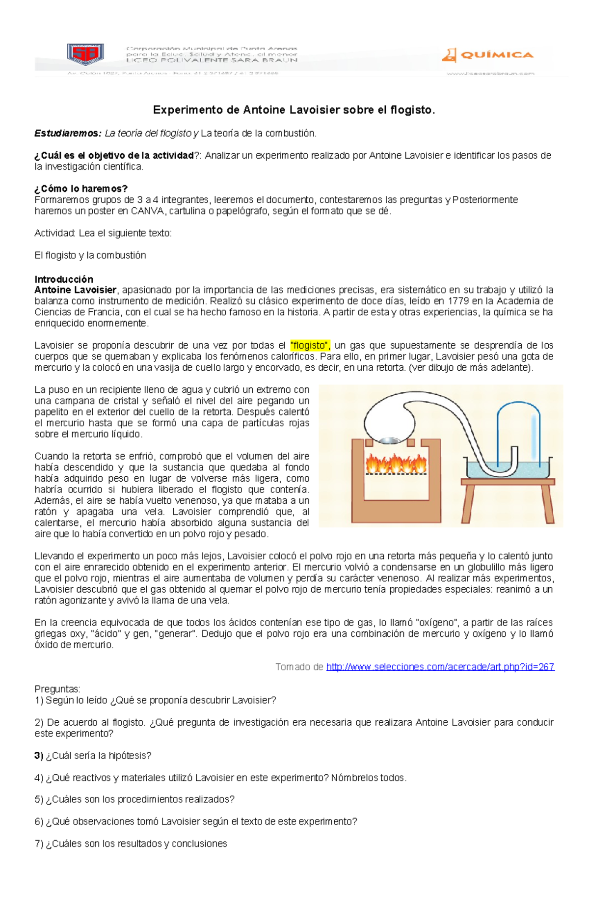 Experimento de Lavoisier - Experimento de Antoine Lavoisier sobre el ...