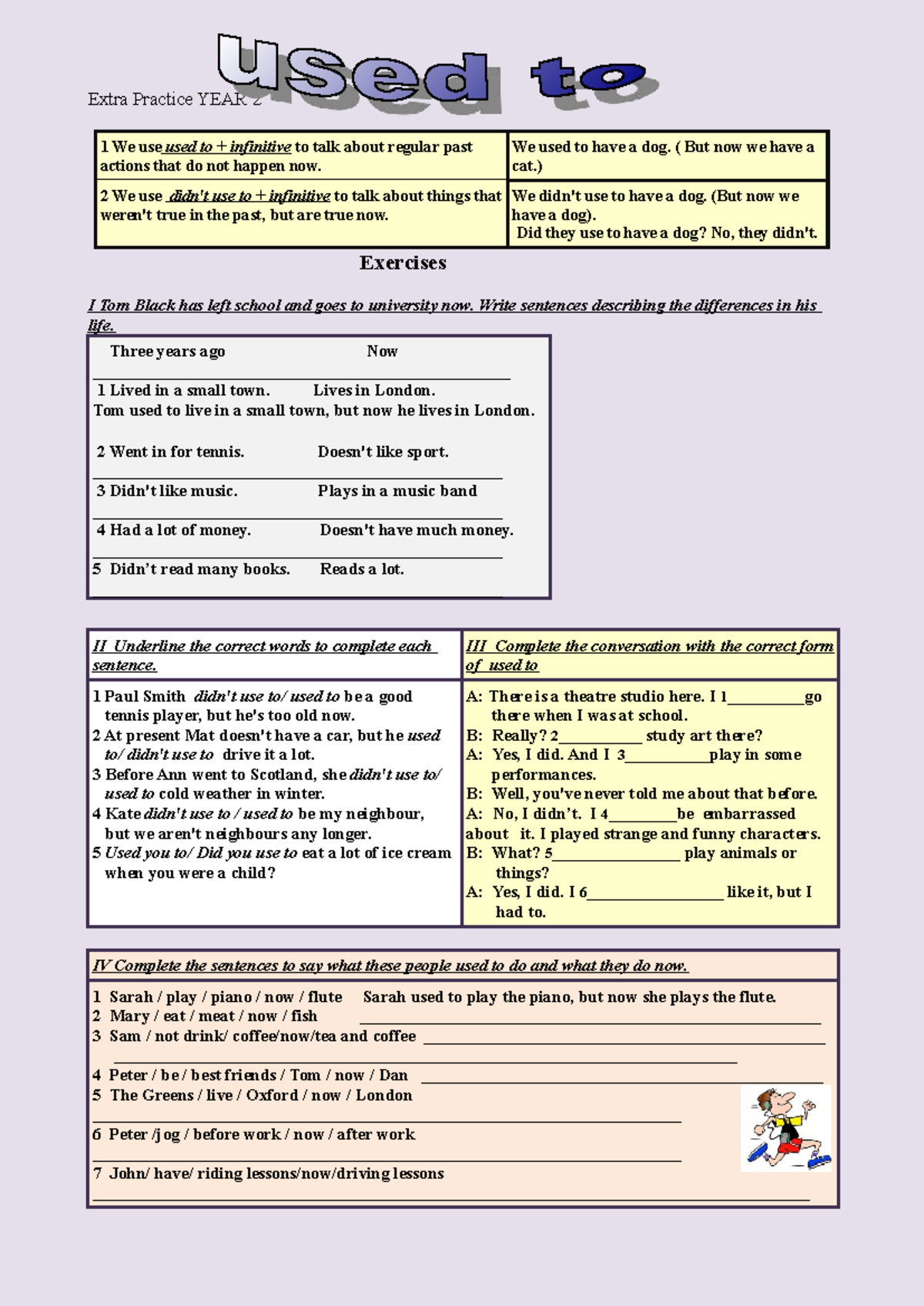 KEY Extra Practice Year 2 - Understanding 'Used to' in Past Actions ...