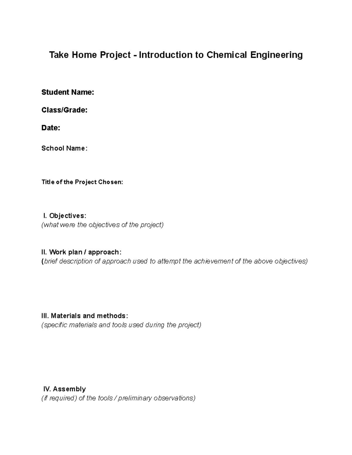 Copy of Project Template Chemical Engineering - Take Home Project ...