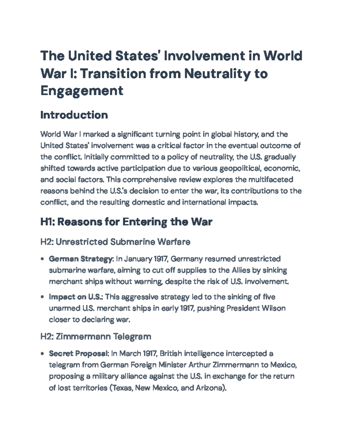 The United States' Entry into World War I: Causes and Consequences ...