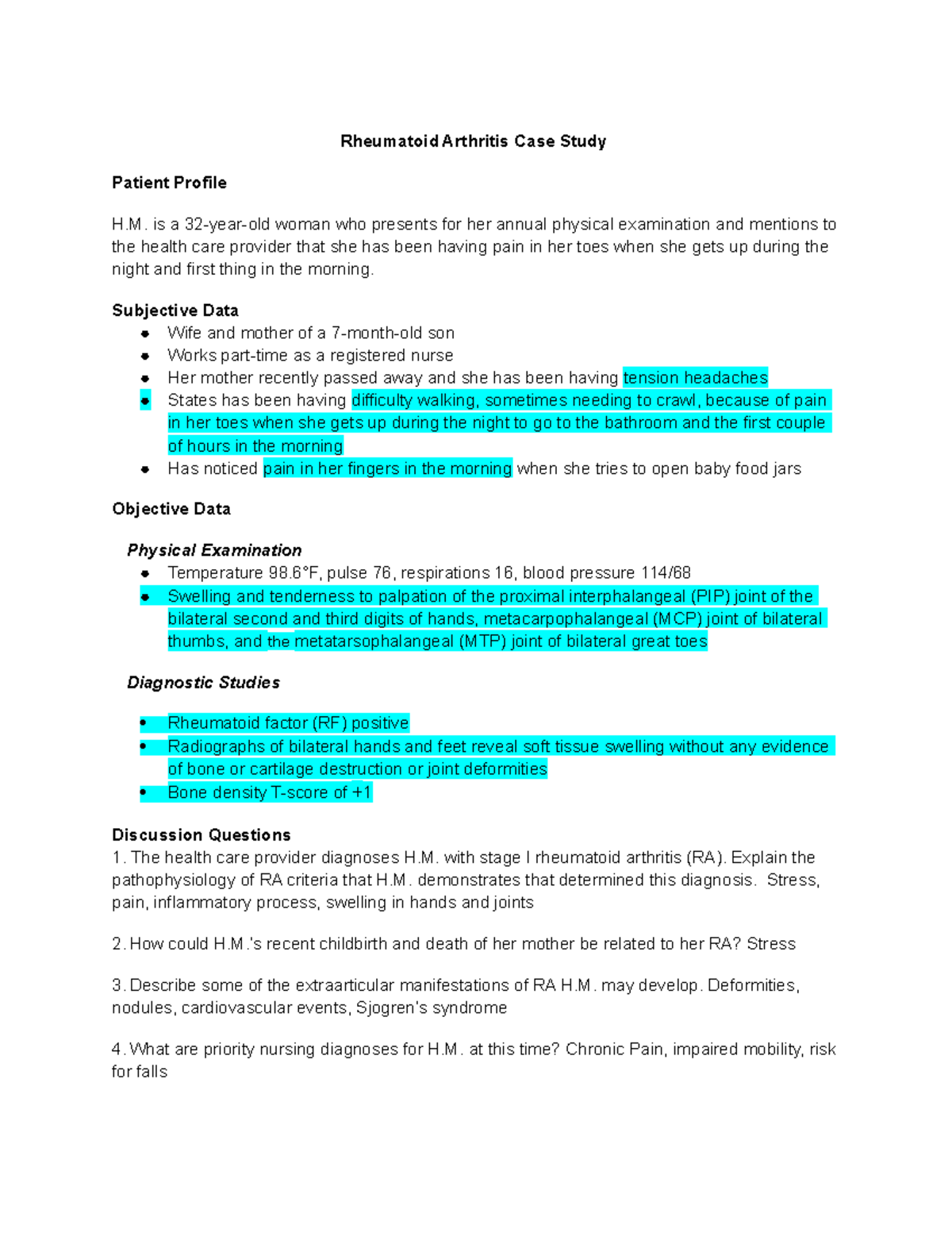 RA Case Study: Patient Profile, Diagnosis, and Nursing Care - Studocu