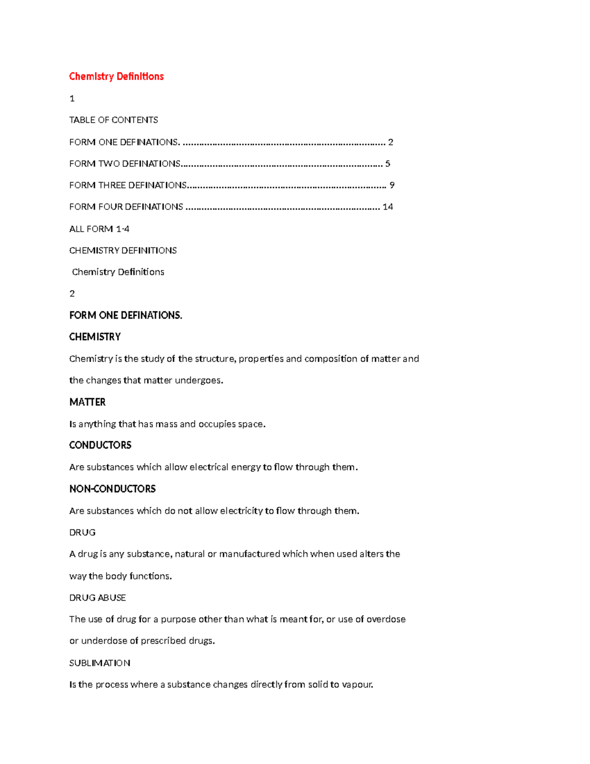 Chemistry Definitions: Comprehensive Guide for Forms 1-4 - Studocu