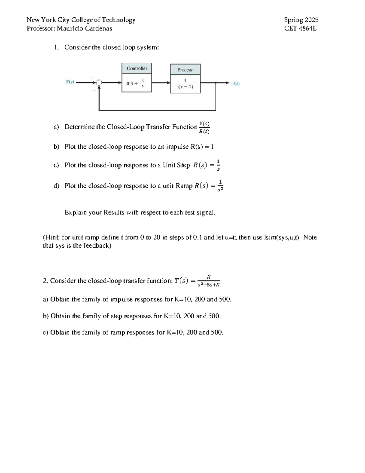 CET4864 Lab08 Step Response Analysis of First Order Systems - Studocu