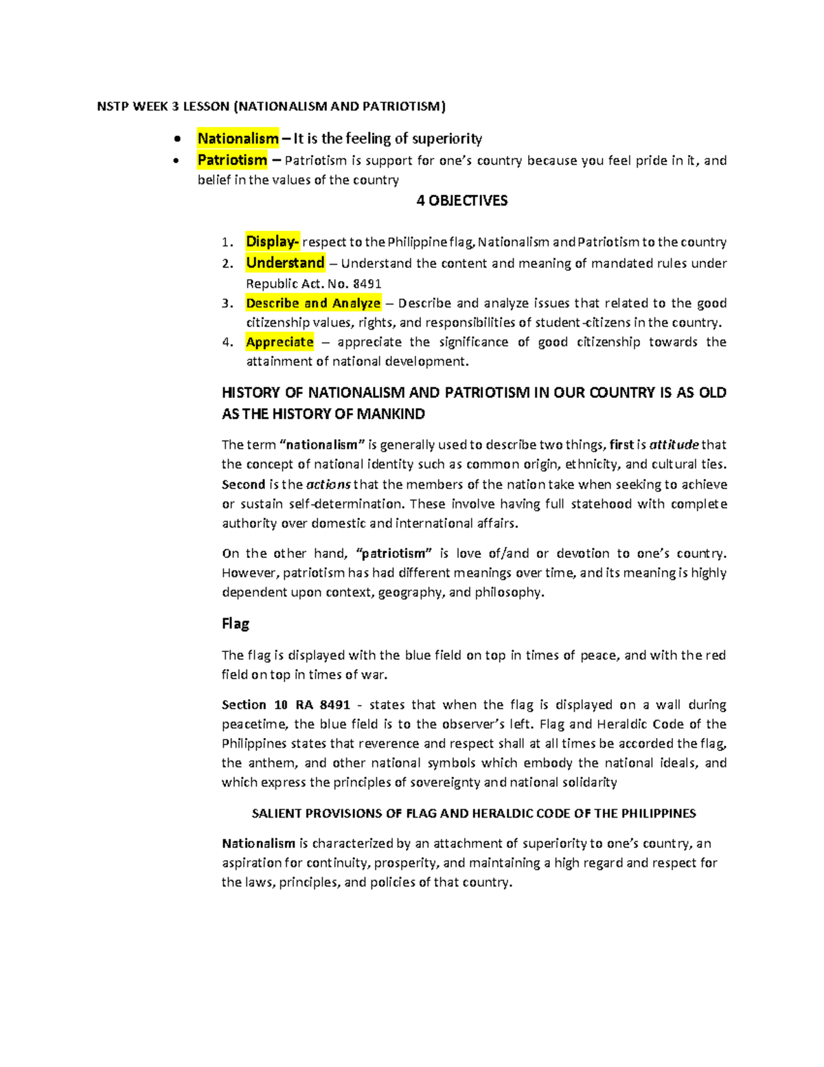 NSTP WEEK 3 Lesson - N/A - NSTP WEEK 3 LESSON (NATIONALISM AND ...