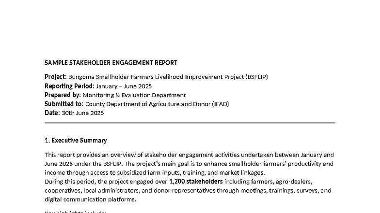 BSFLIP Stakeholder Engagement Report: Jan-Jun 2025 Overview - Studocu