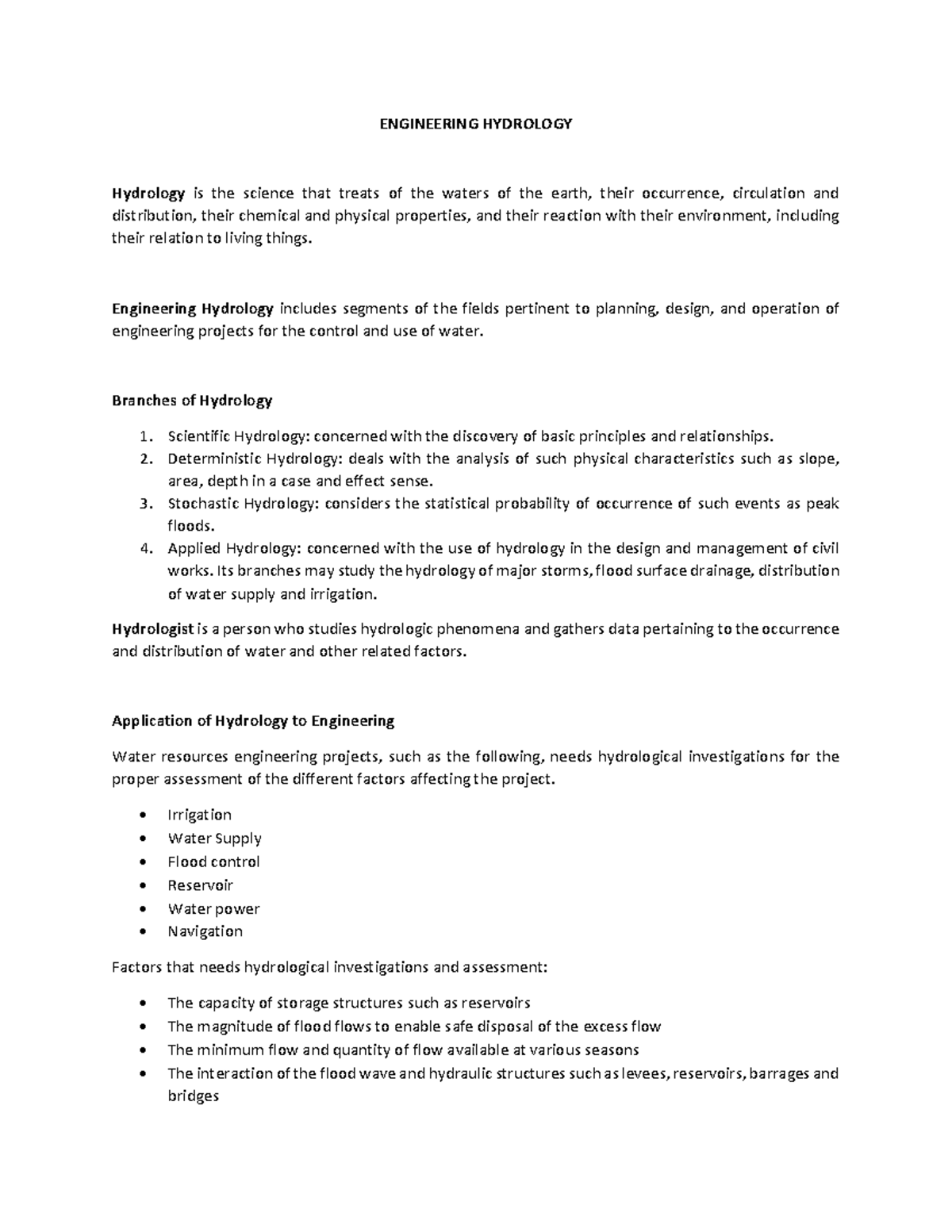 Engineering Hydrology Study Notes (Course Code: EH101) - Studocu