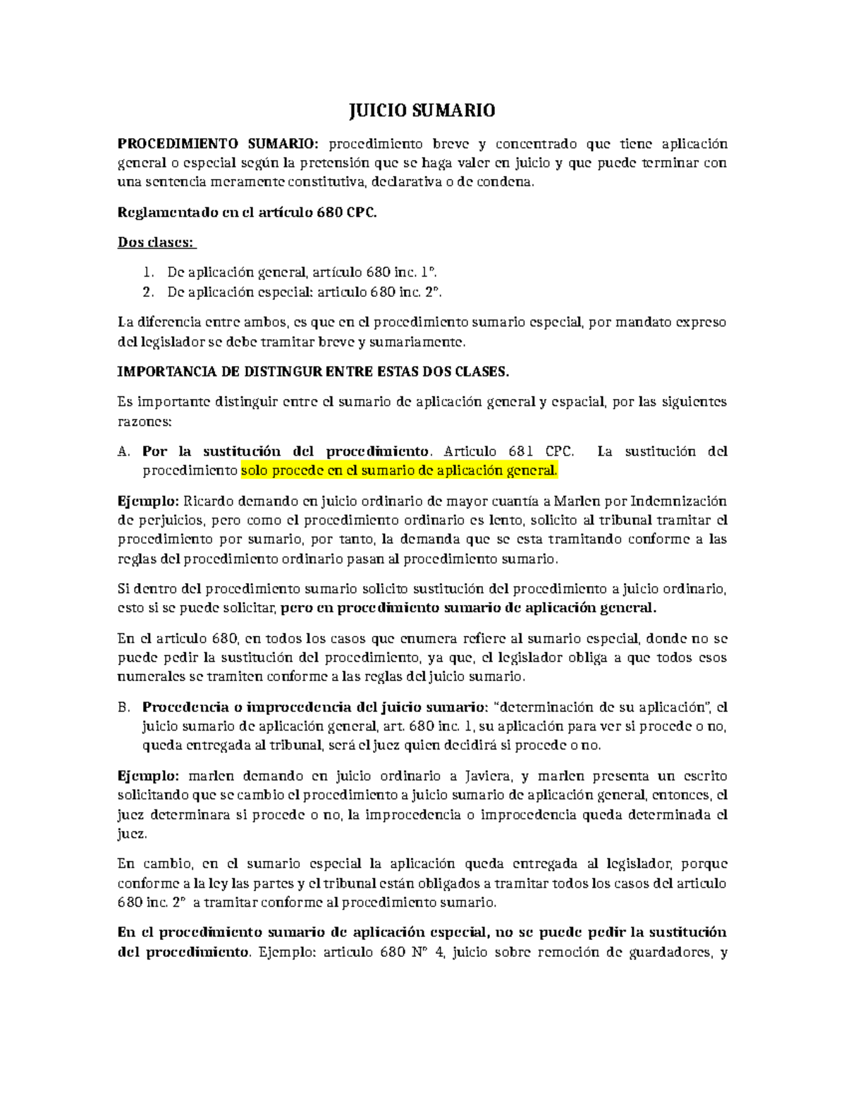 JUICIO SUMARIO: Procedimiento Breve y Concentrado en CPC 680-681 - Studocu