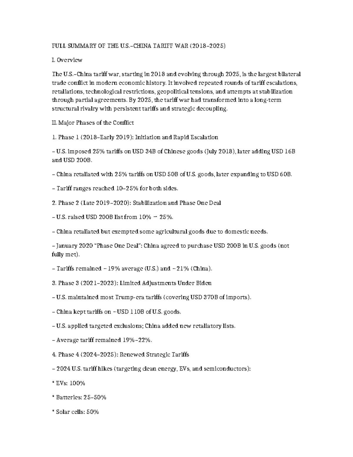 US-China Tariff War Summary: Key Phases and Impacts - Studocu
